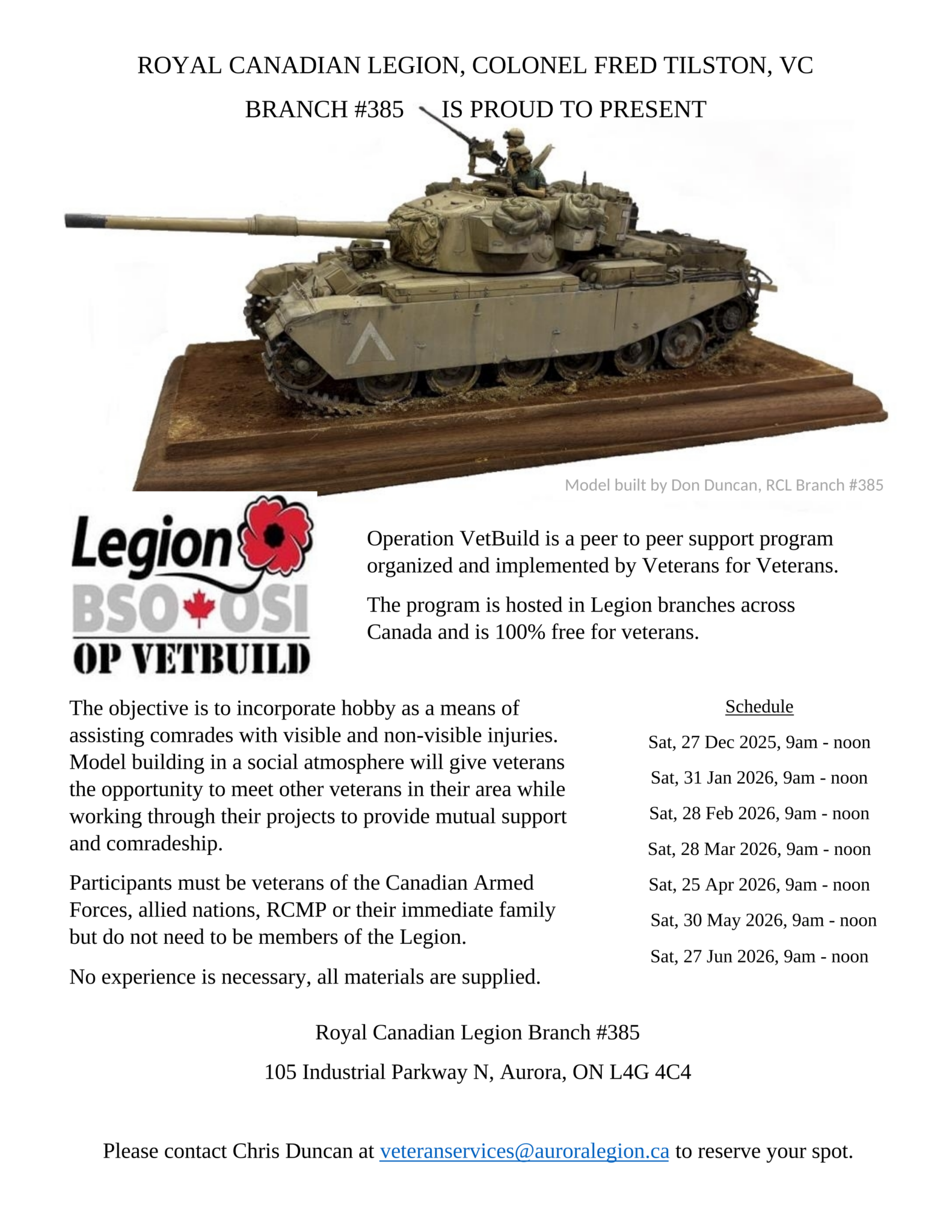 VetBuild ROYAL CANADIAN LEGION, COLONEL FRED TILSTON, VC Legion BRANCH ...